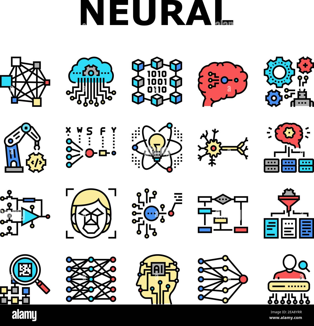 Neural Network And Ai Collection Icons Set Vector Stock Vector Image And Art Alamy