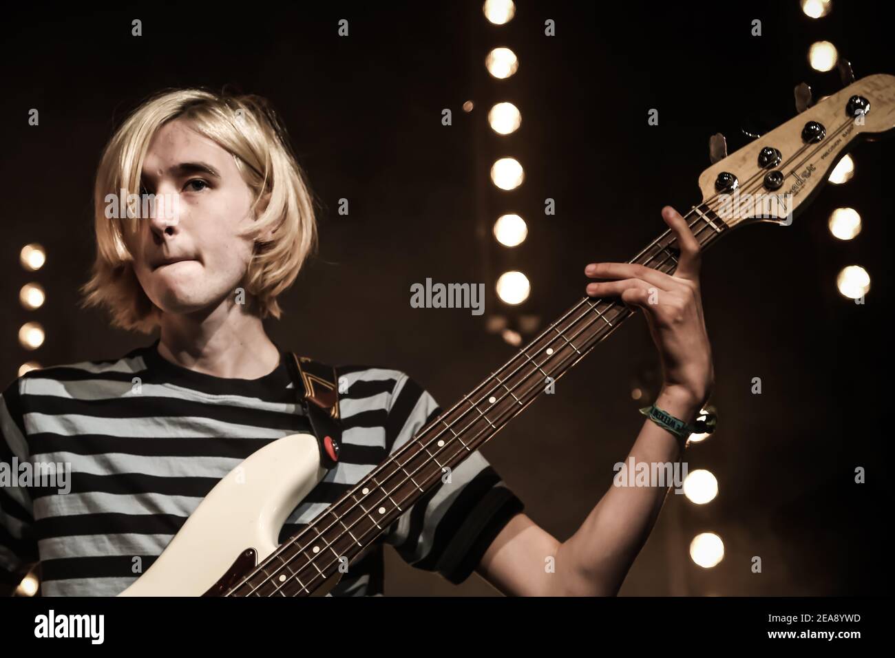 Cavan McCarthy, bass player in Swim Deep performing live on stage at ...