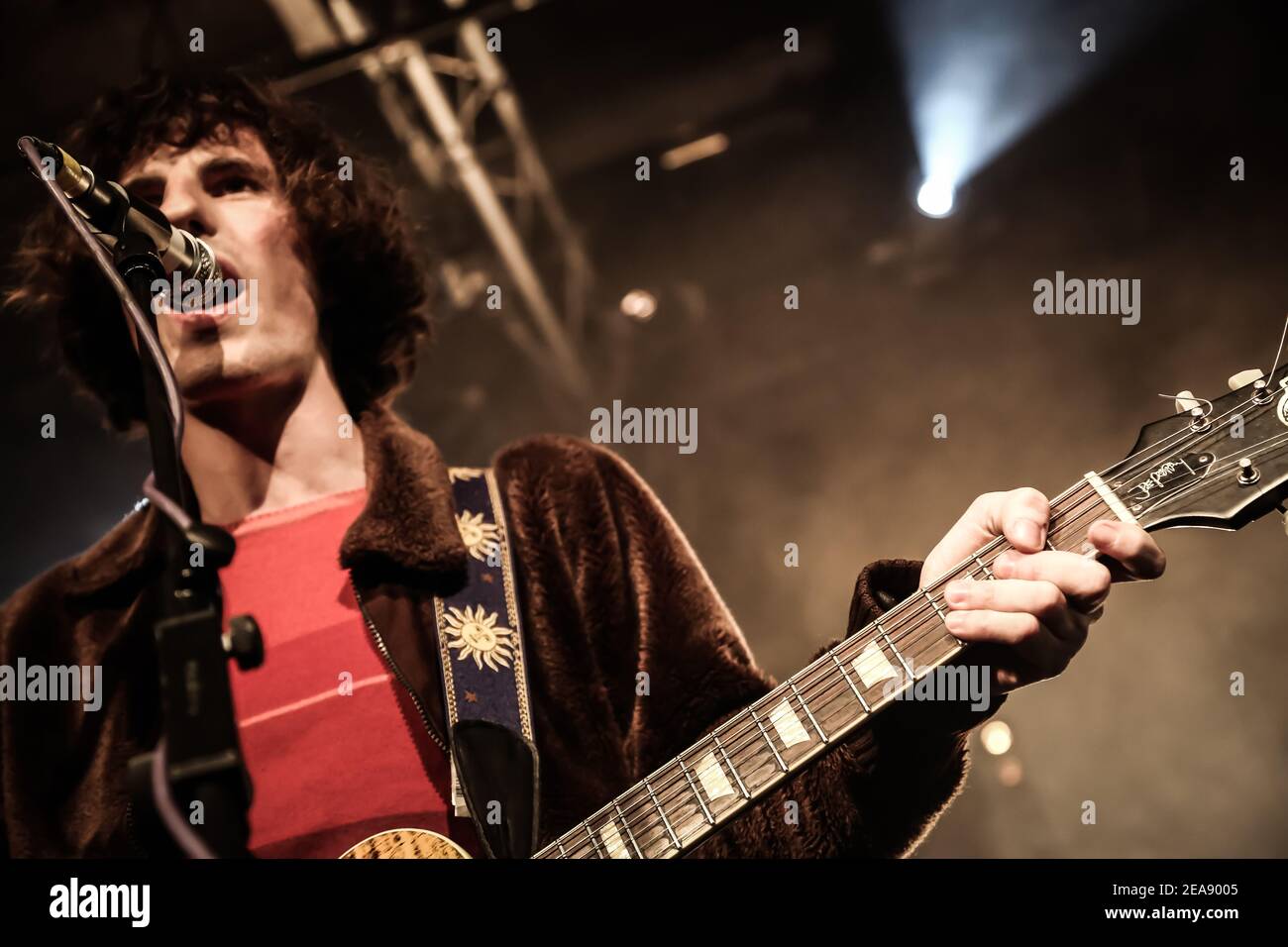 Austin Williams of Swim Deep performing live on stage at The Warren as ...