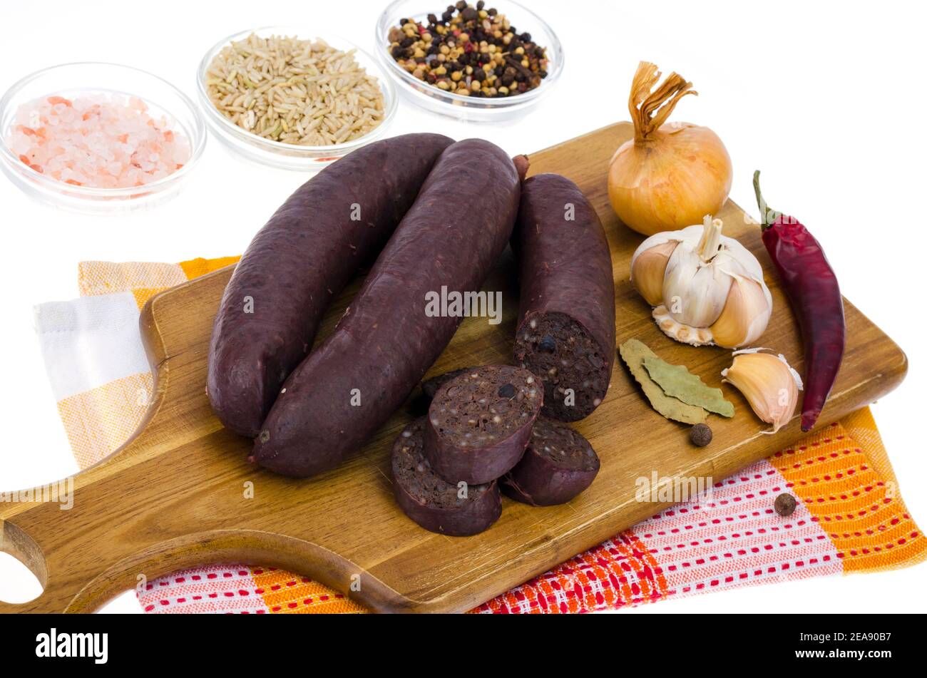 Polish and German black pudding. Studio Photo Stock Photo - Alamy