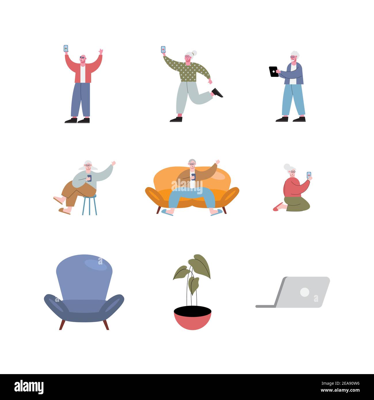 old people using technology characters and set icons vector ...