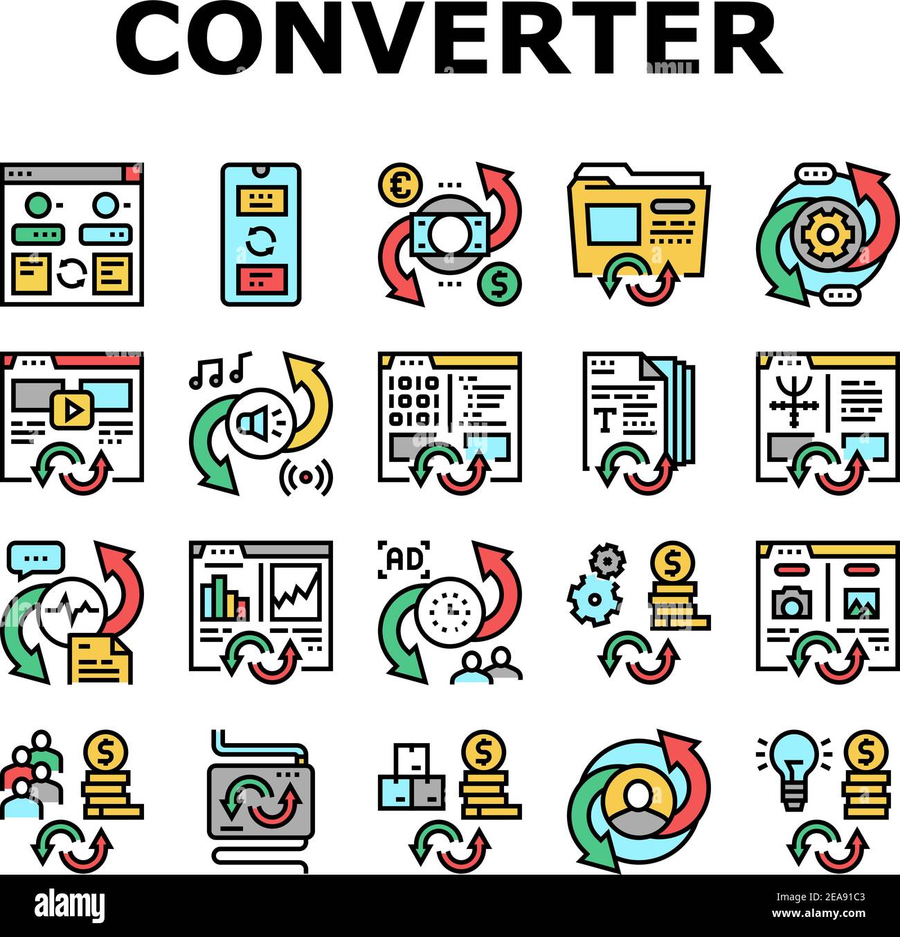 Converter Application Collection Icons Set Vector Stock Vector Image ...