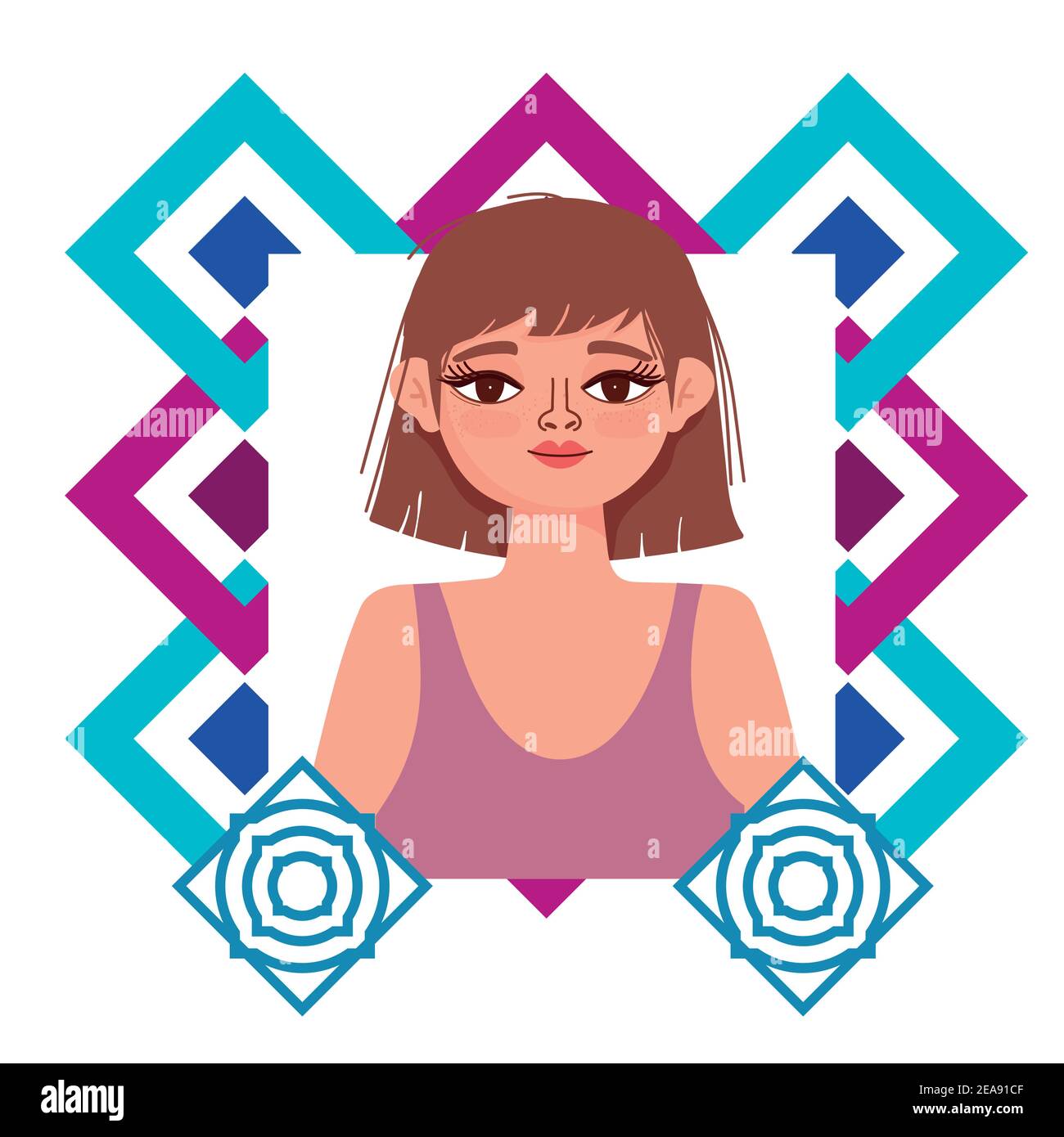beautiful woman cartoon portrait abstract shapes background vector ...
