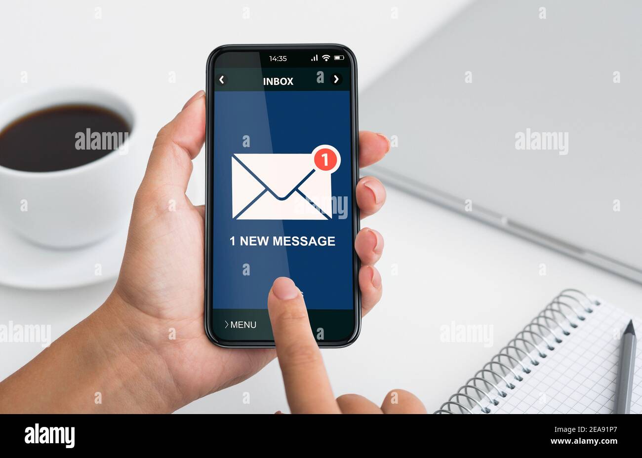 Phone With New E-Mail Message Notification In Females Hands, Closeup ...