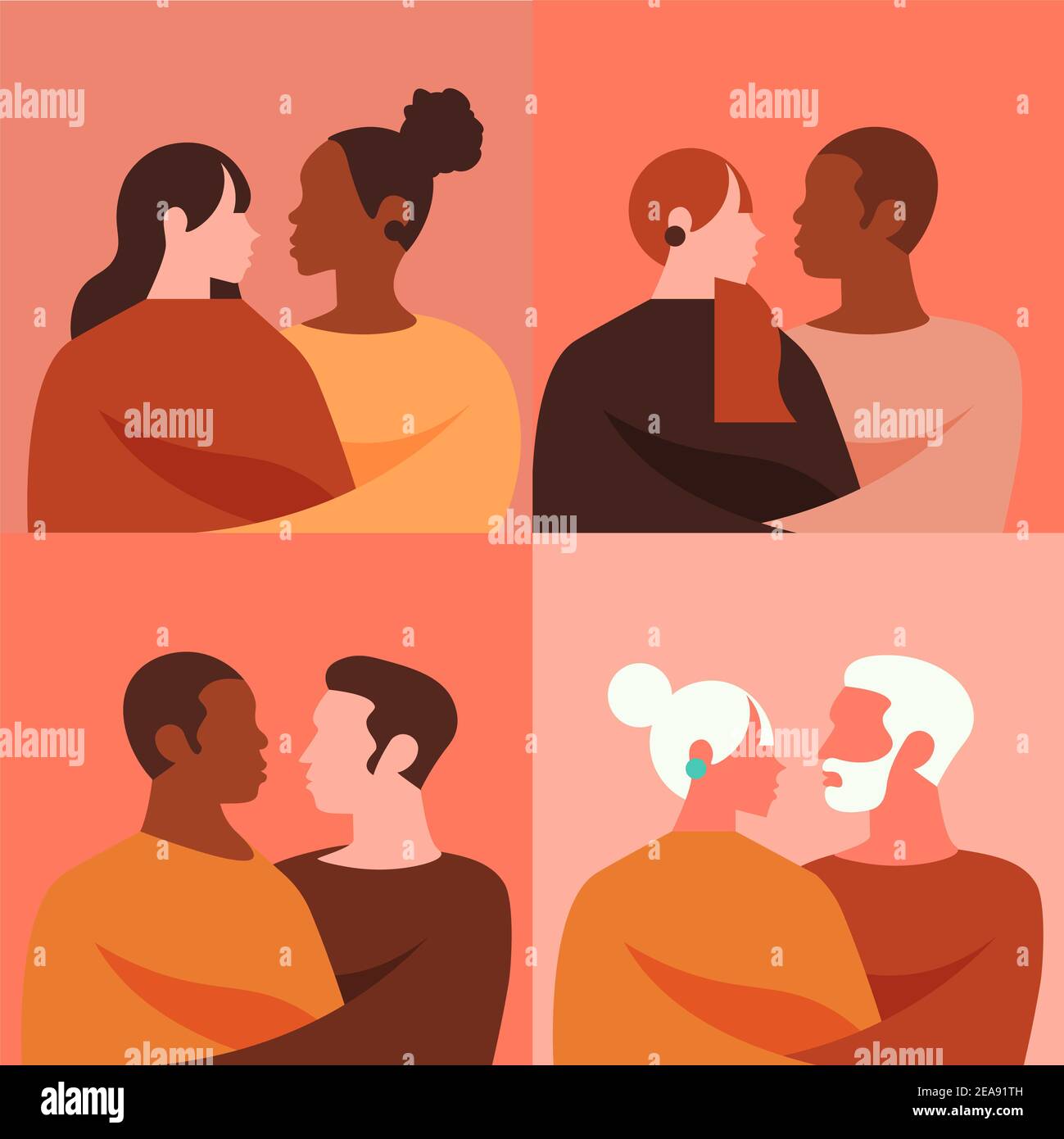 Illustrations of diverse multi-colored different aged and gendered ...