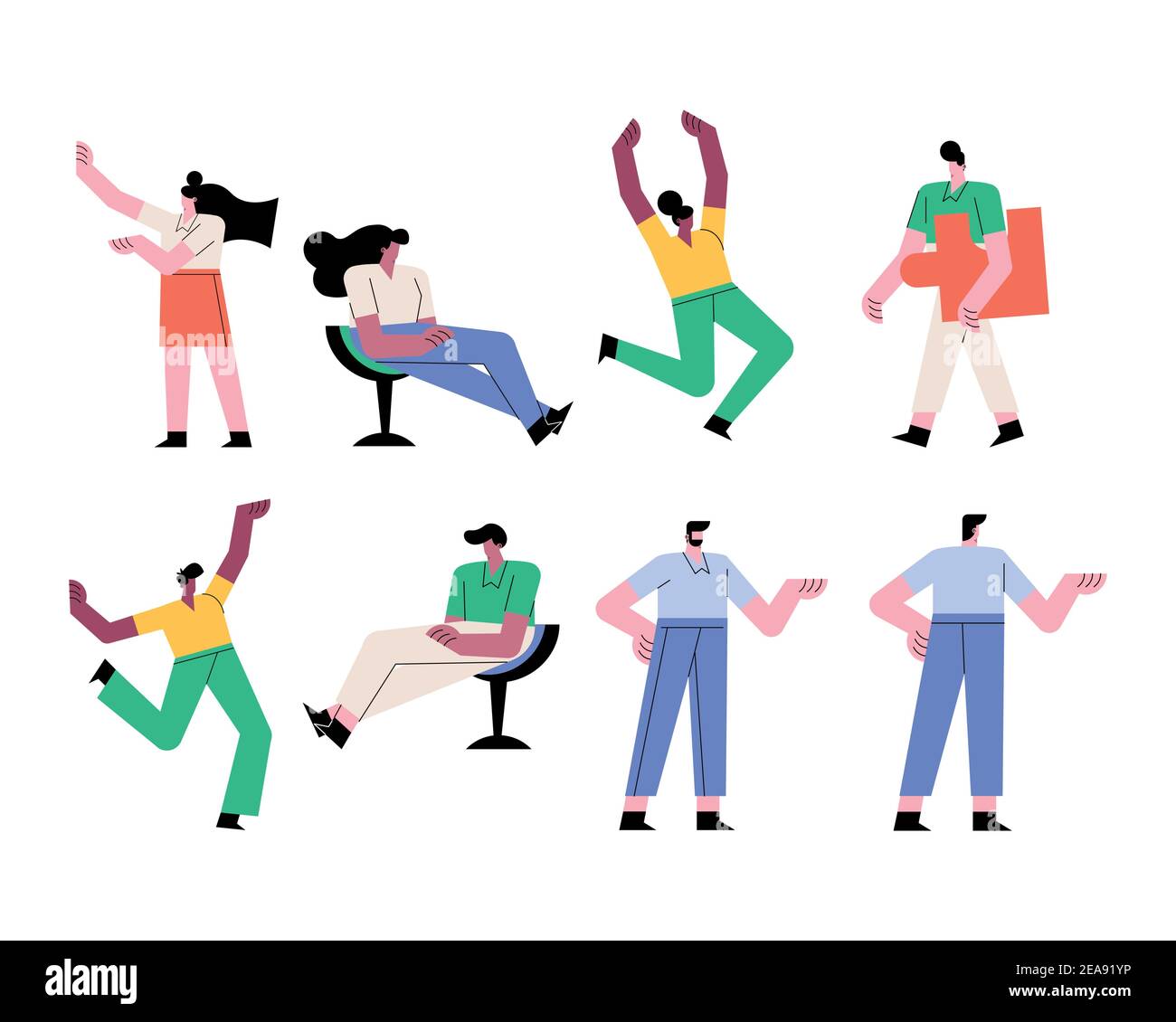 group of people teamwork eight workers characters vector illustration ...