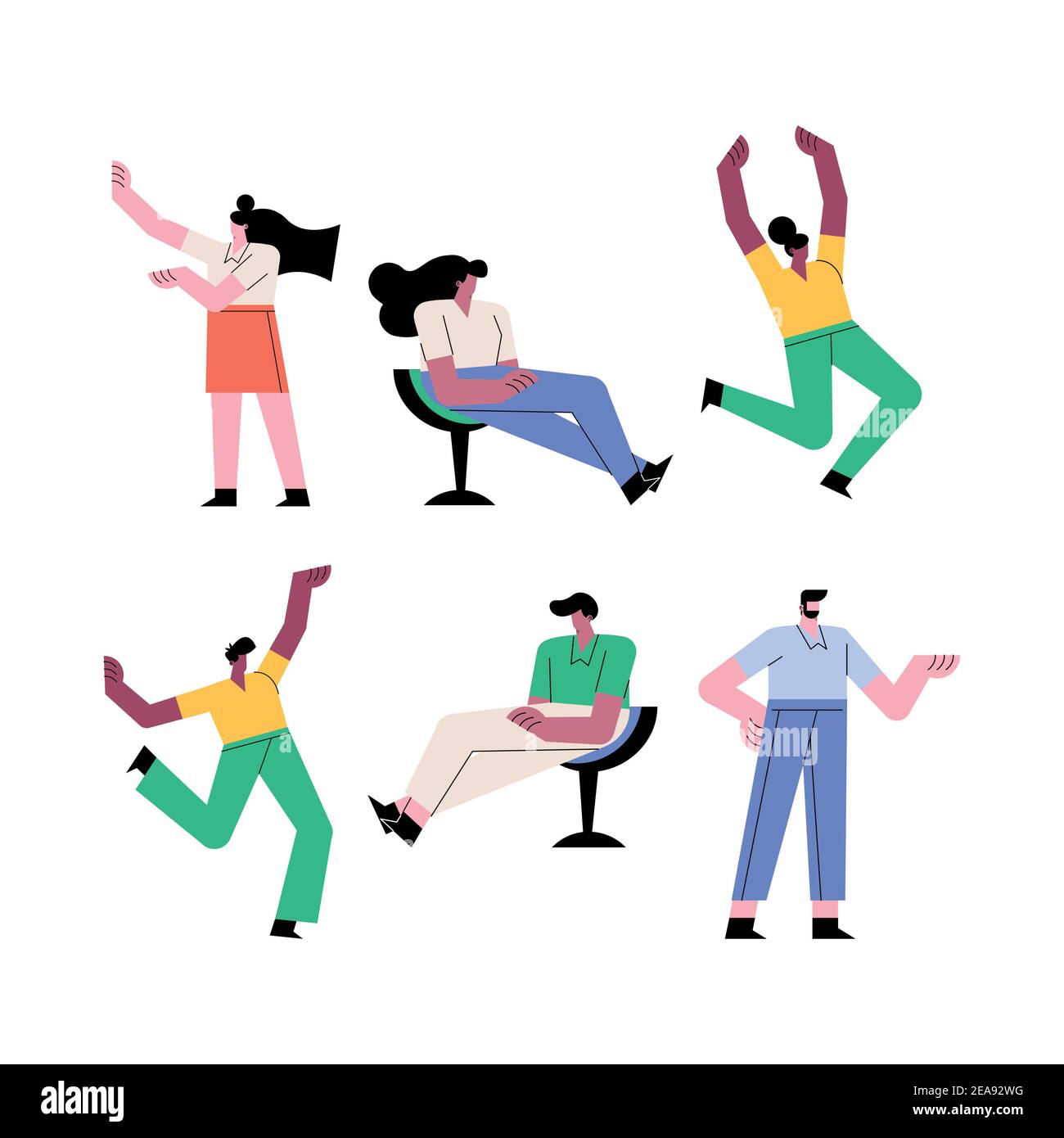 group of people teamwork six workers characters vector illustration ...