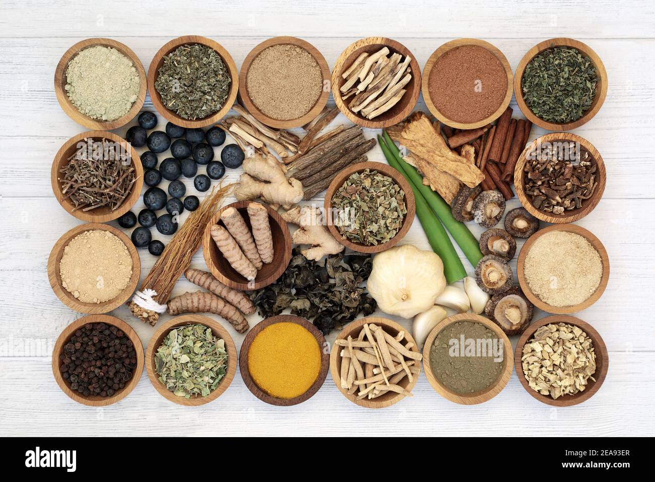 Adaptogen health food with herbs, spices, fruit & supplement powders ...