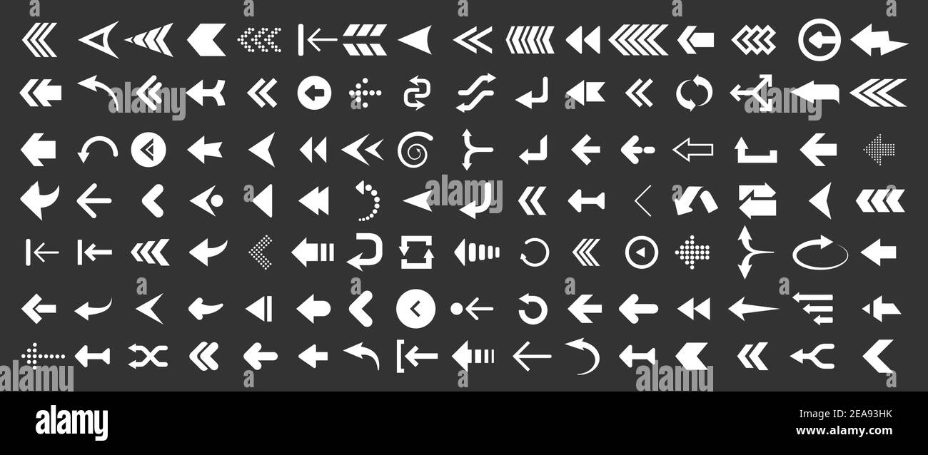 Arrows web collection on black. Modern graphic direction signs computer ...