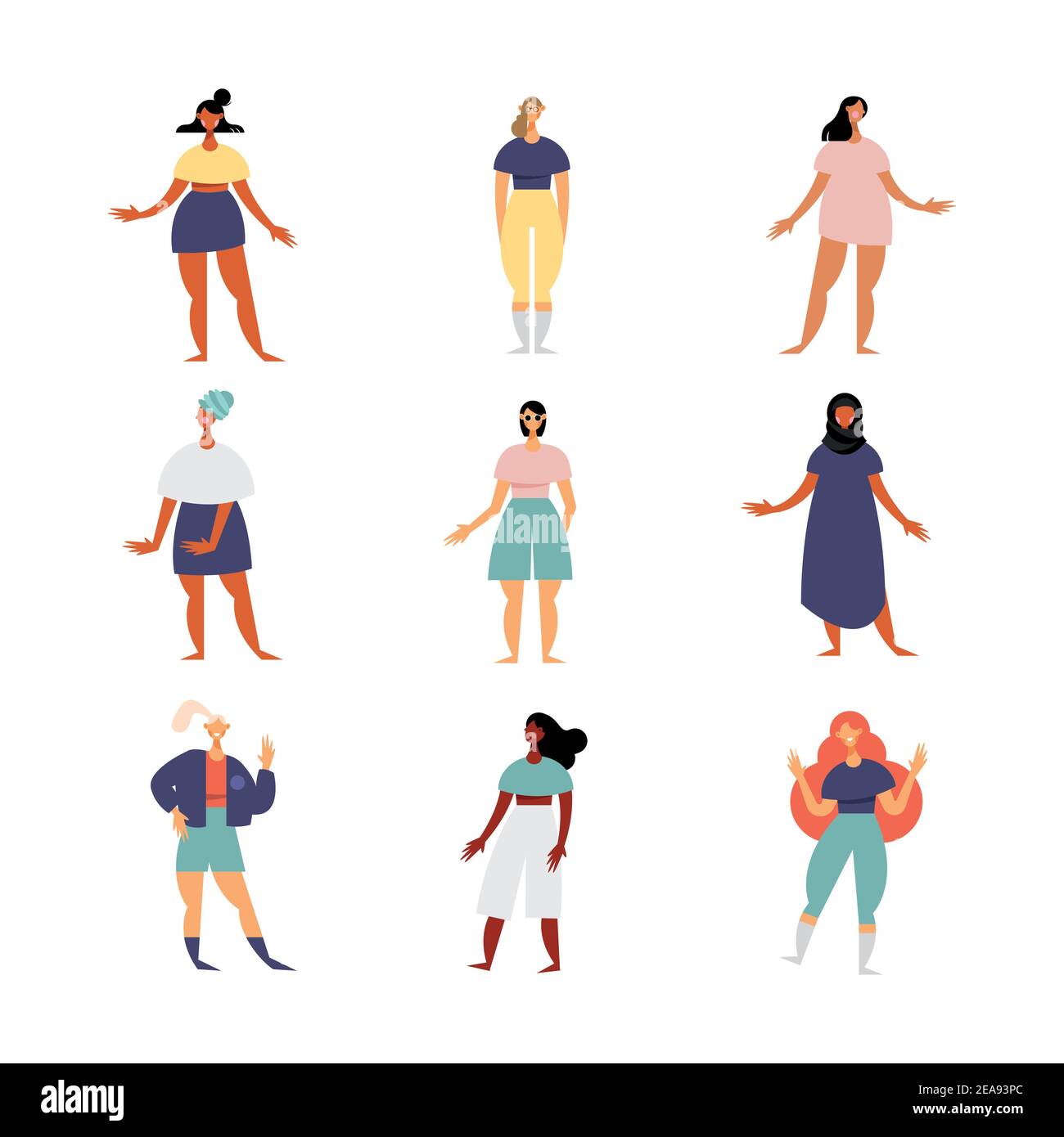 group of nine women characters with diferent dresses vector ...