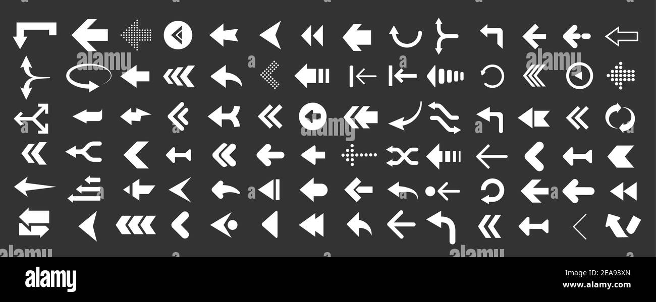 Arrows web collection on black. Modern graphic direction signs computer ...