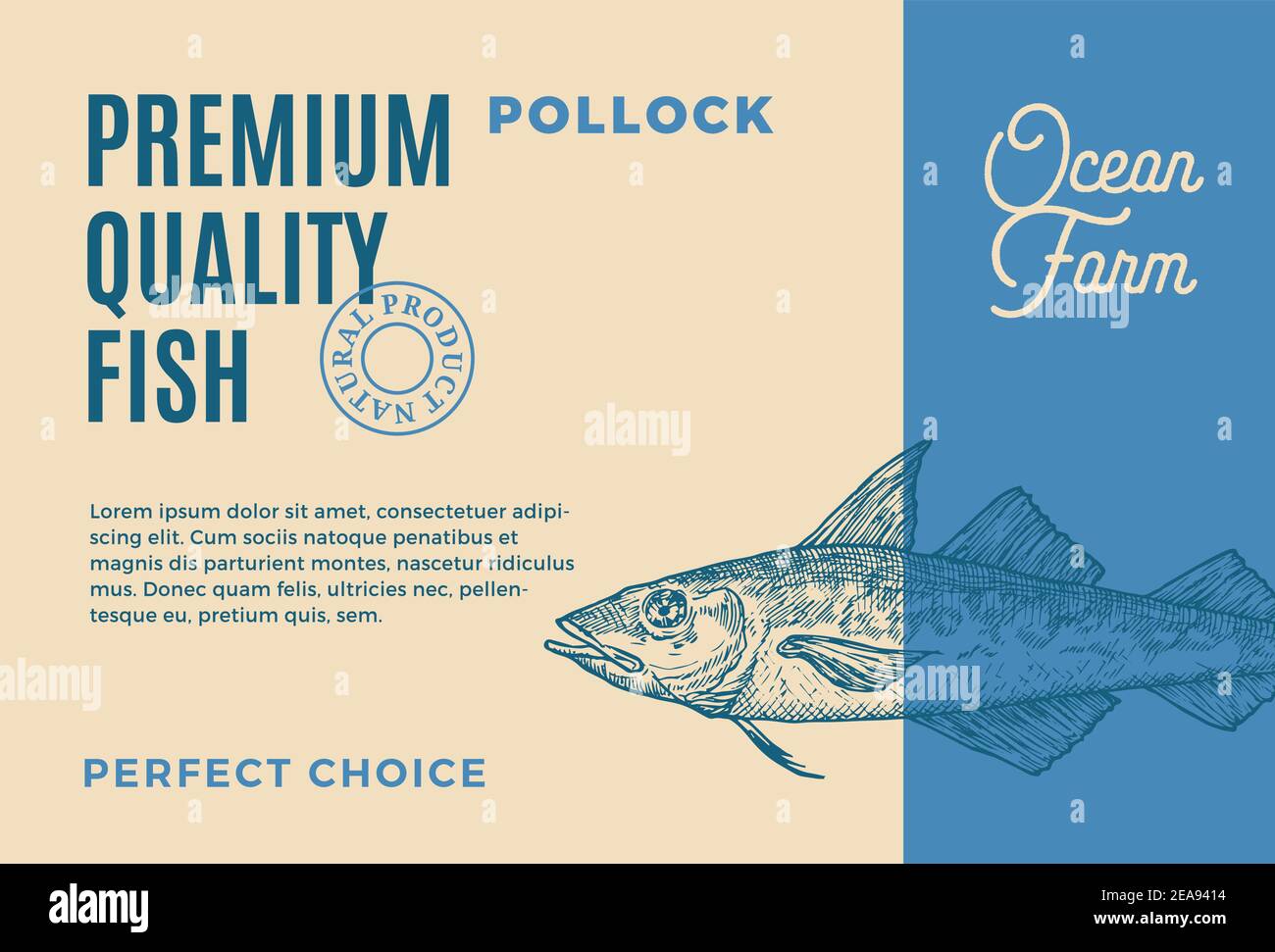 Premium Quality Pollock. Abstract Vector Food Packaging Design or Label ...