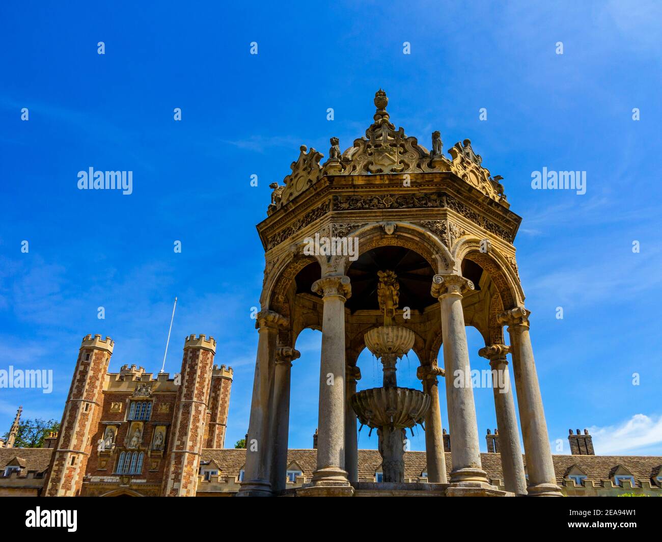 Buildings and fountain in the Great Court of Trinity College part of ...