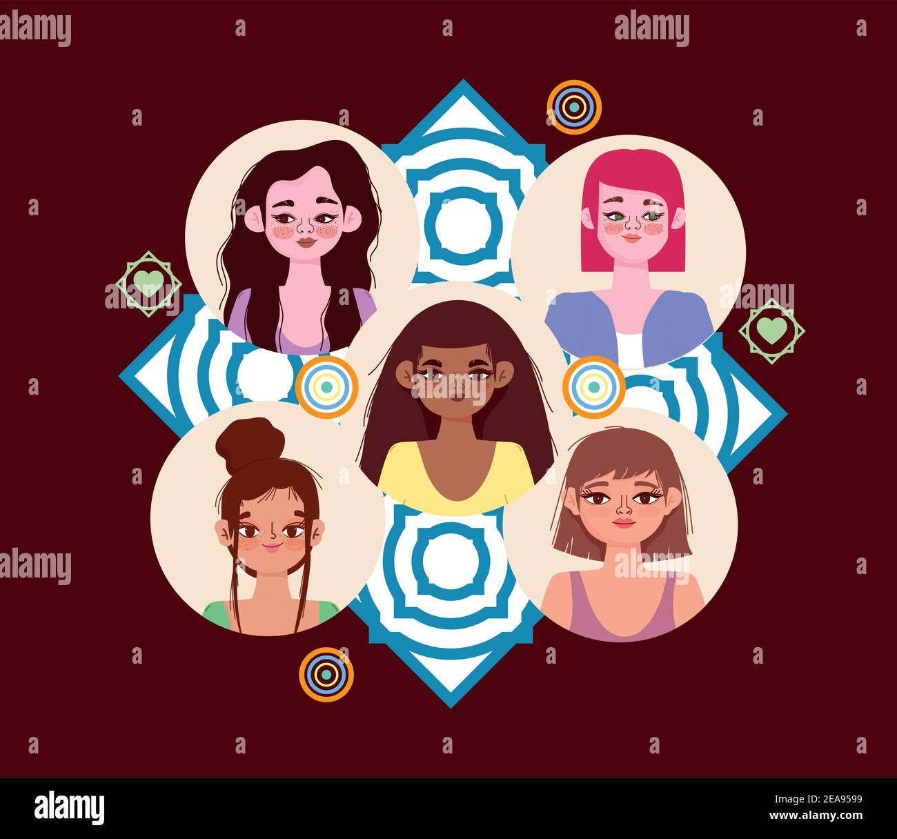 diversity women, smiling female faces of different age and race vector ...