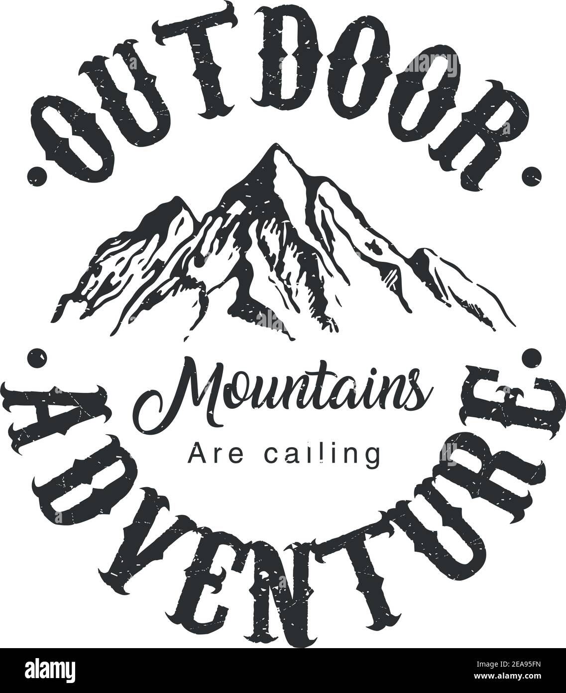 outdoor adventure lettering emblem with big mountains vector ...