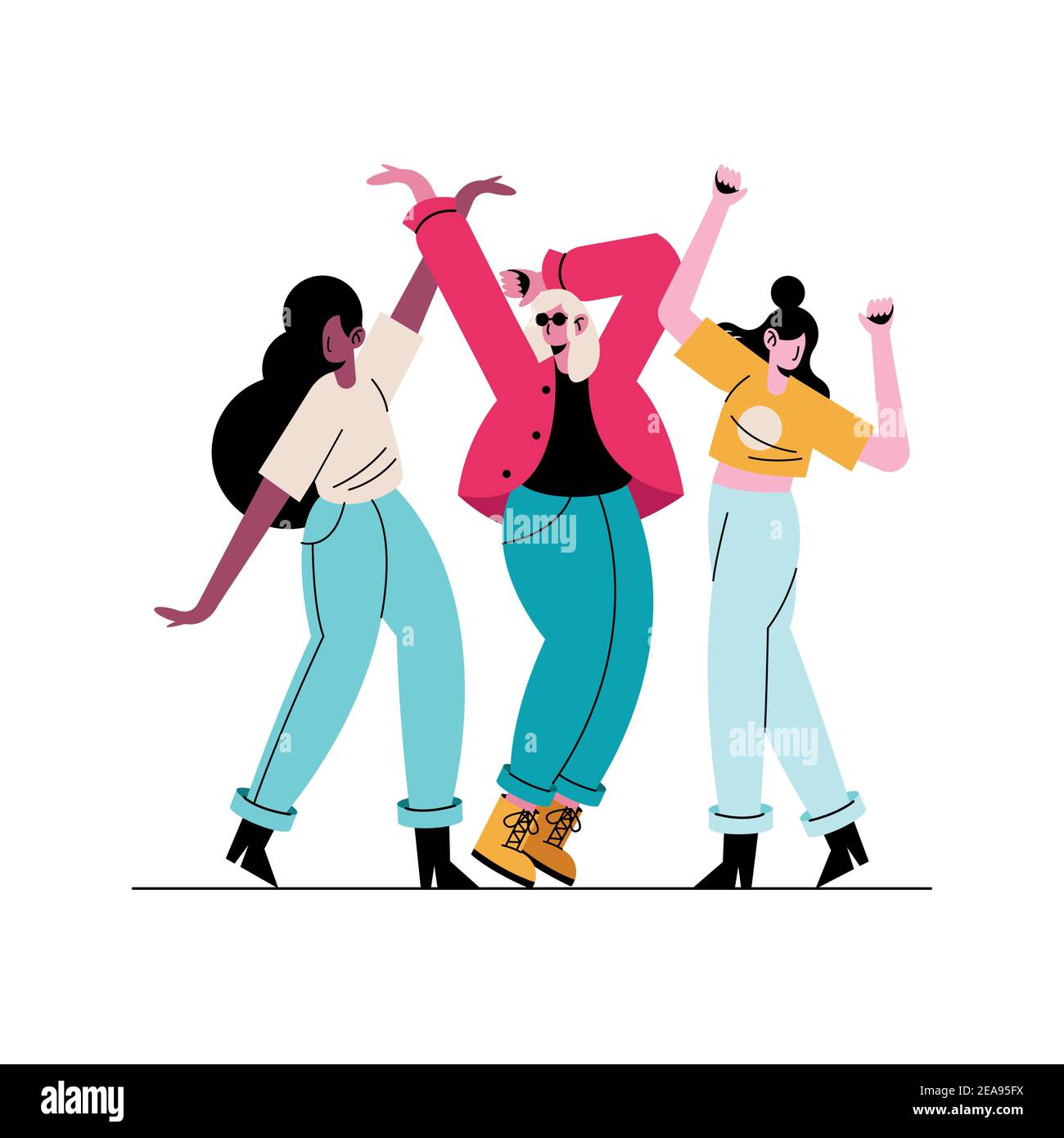happy young girls dancing characters vector illustration design Stock ...