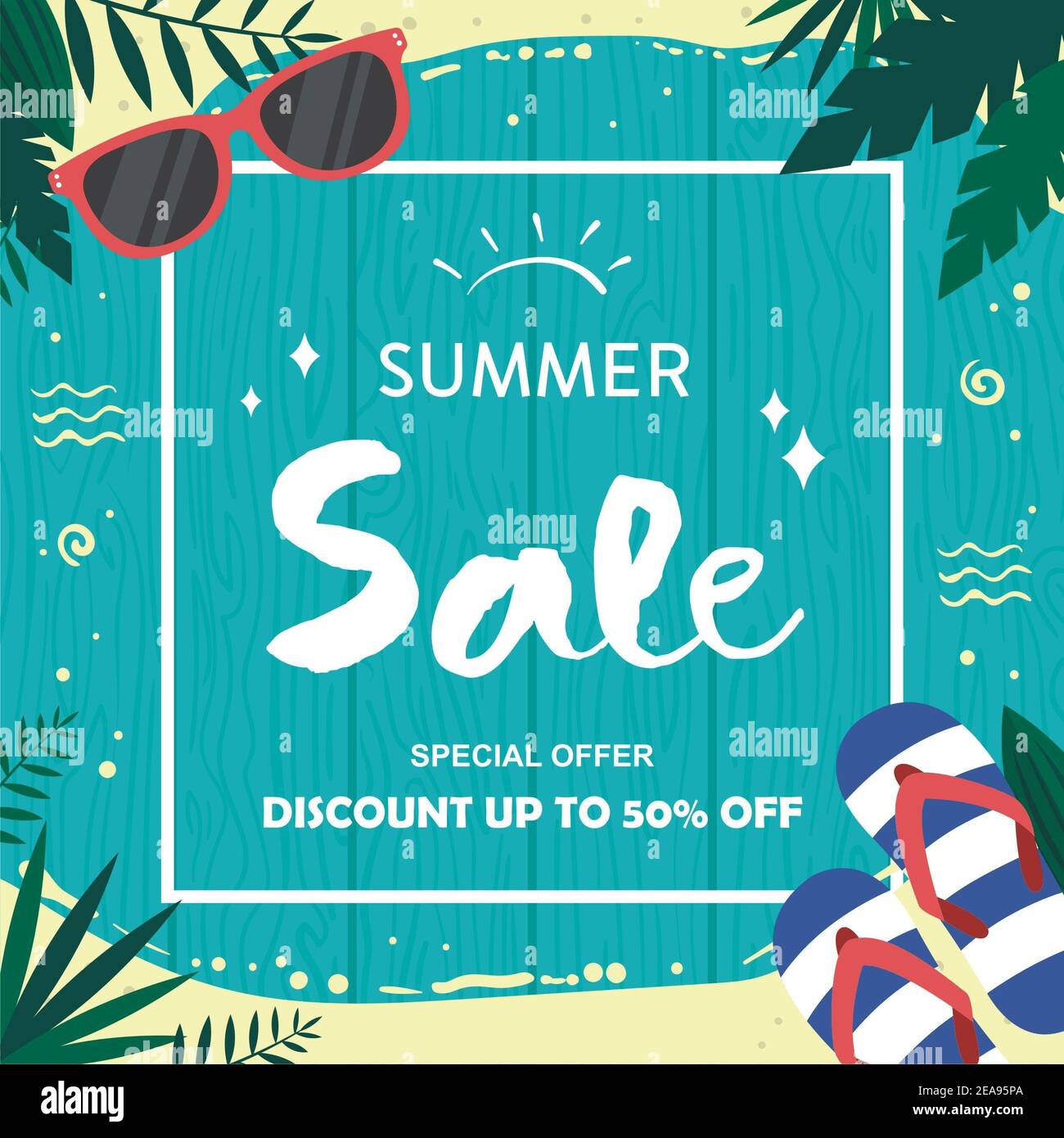 Illustration advertising beach themed summer sale Stock Photo - Alamy