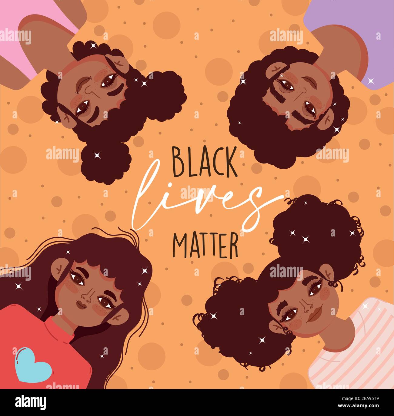 black lives matter, cute girls cartoon portrait vector illustration ...