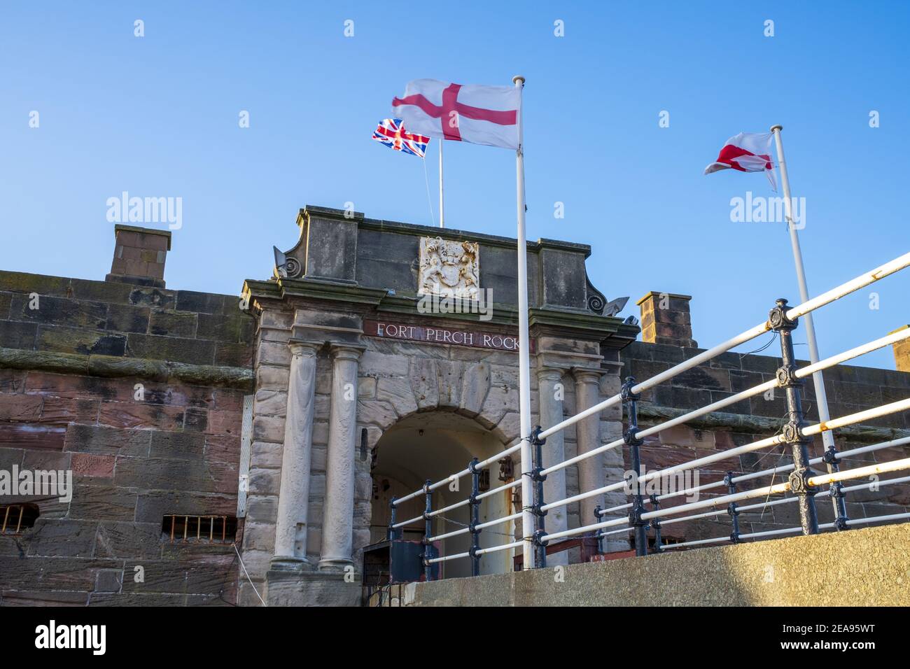 NEW BRIGHTON, UNITED KINGDOM - Jan 23, 2021: Entrance to Perch rock ...