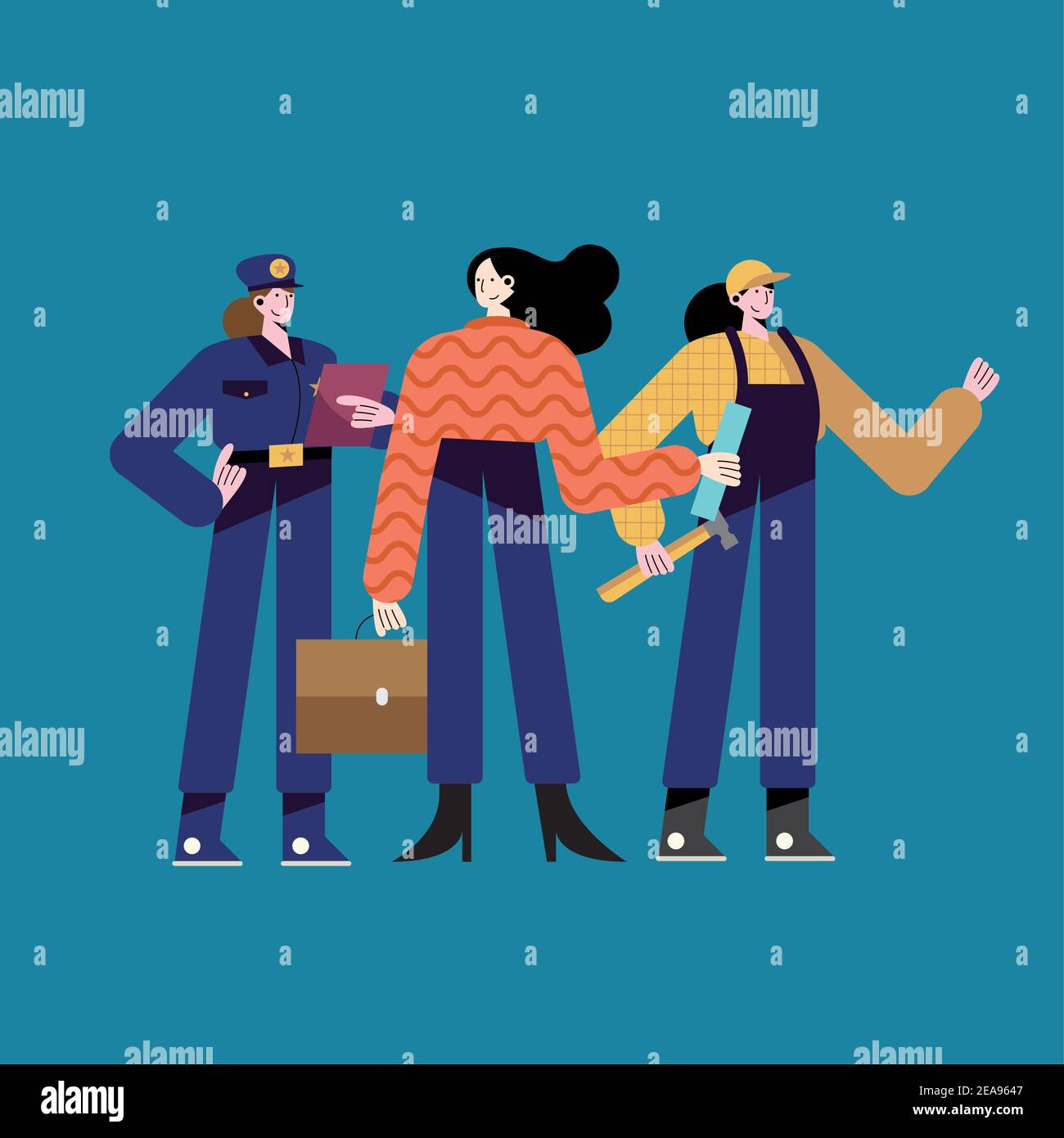 three women different professions characters vector illustration design ...