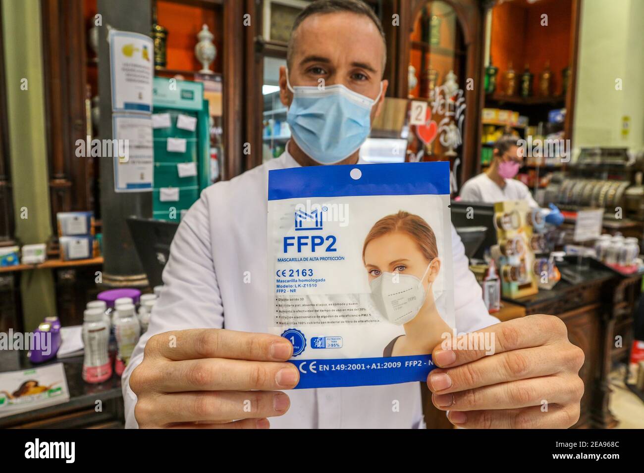 February 8, 2021: February 8, 2021 (Malaga) The demand for FFP2 masks ...