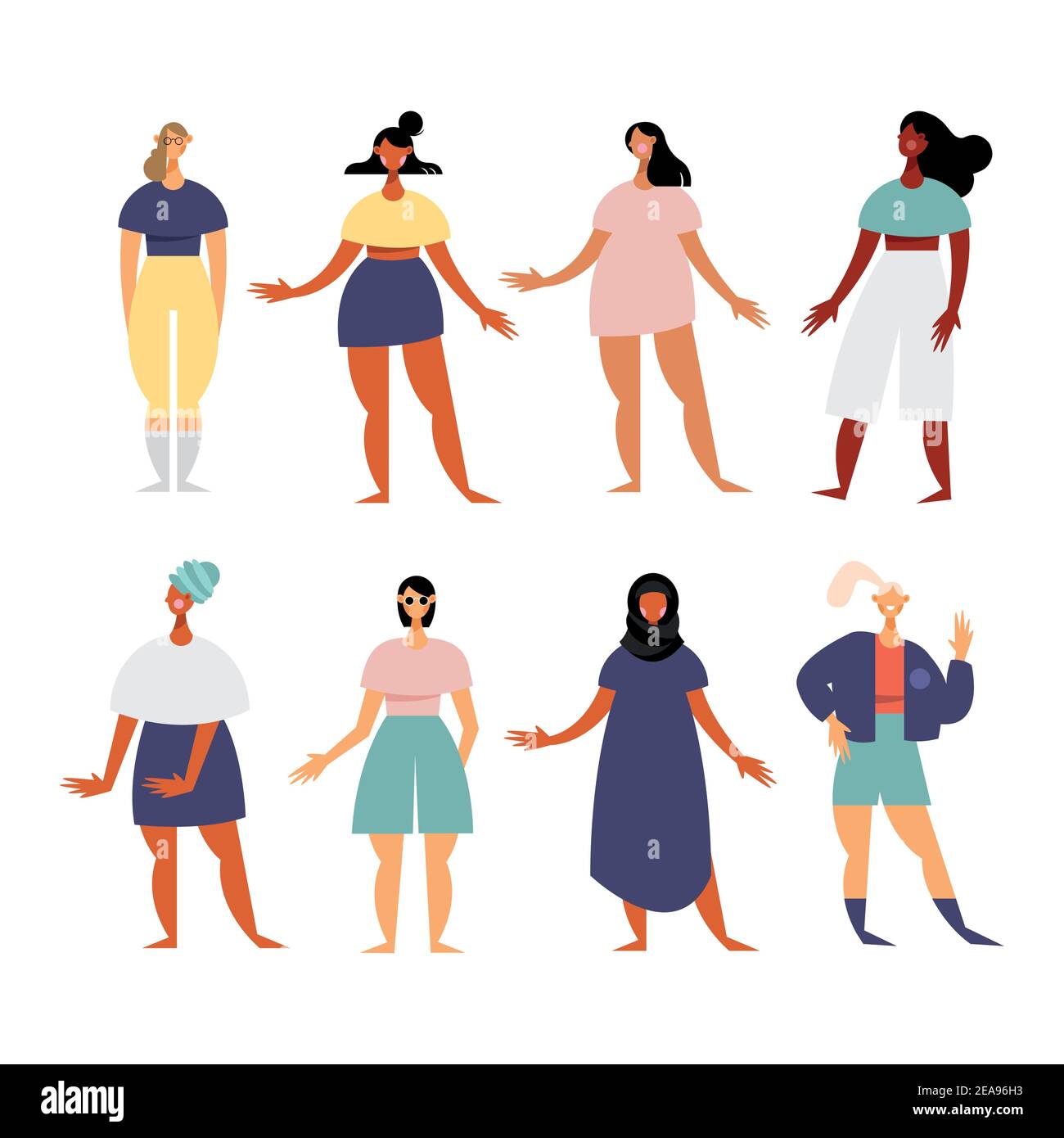 group of eight women characters with diferent dresses vector ...