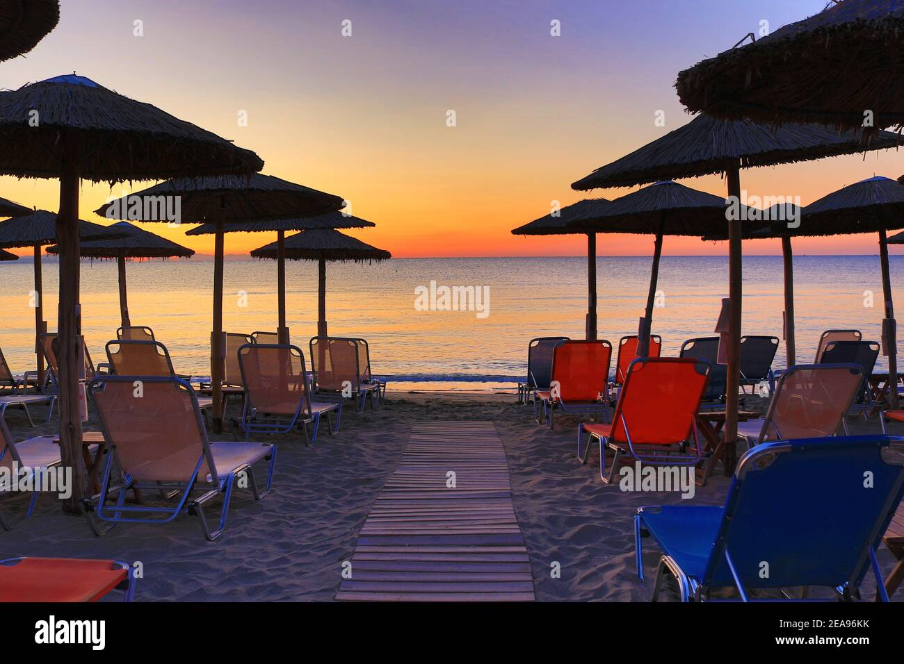 Sunrise at Paralia Katerinis beach.Paralia is a tourist seaside ...