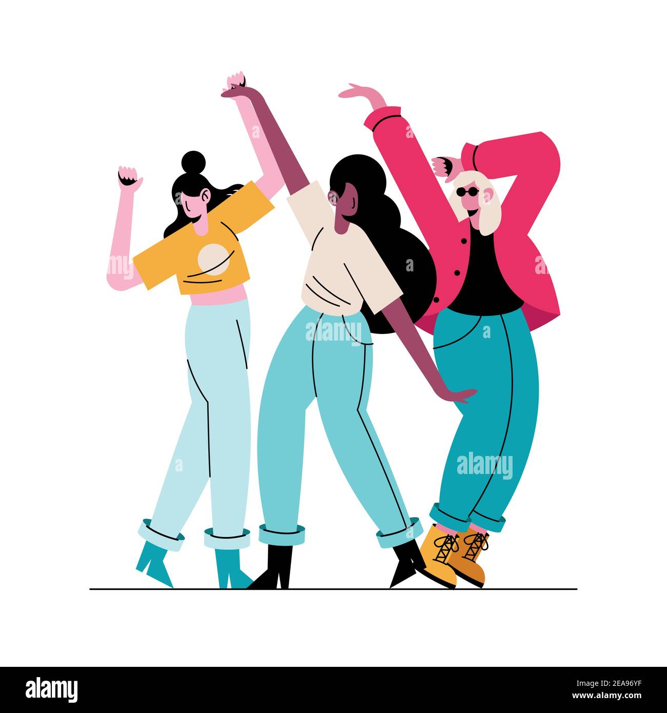 happy young girls dancing avatars characters vector illustration design ...