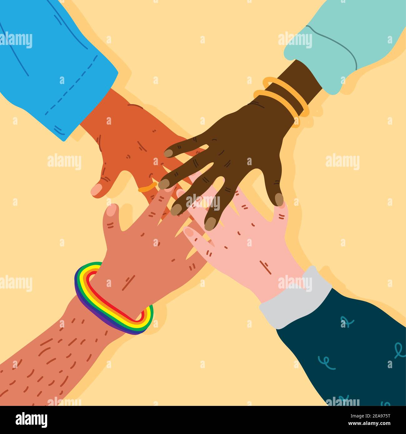 diversity hands humans team together icons vector illustration design ...