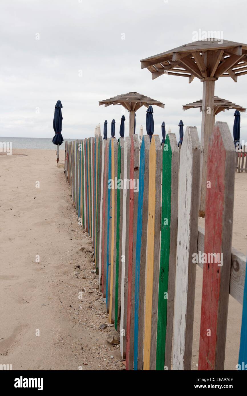 Sad empty winter beach in low season in Black sea, Russia, landscape ...