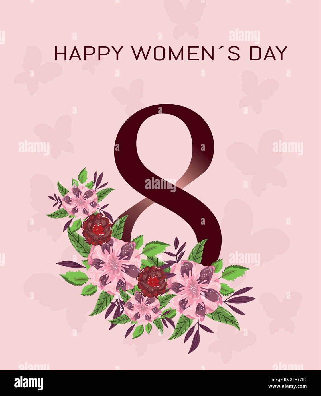 womens day flowers and 8 March typography letter on pink background ...