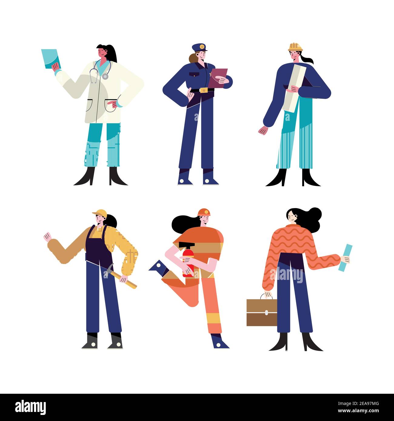 bundle of six girls different professions characters vector ...