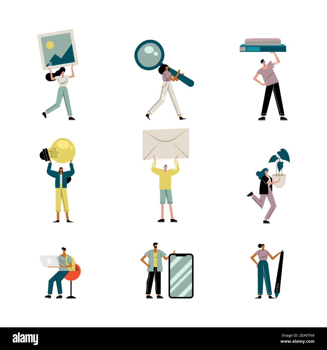 people lifting objects avatars characters vector illustration design ...