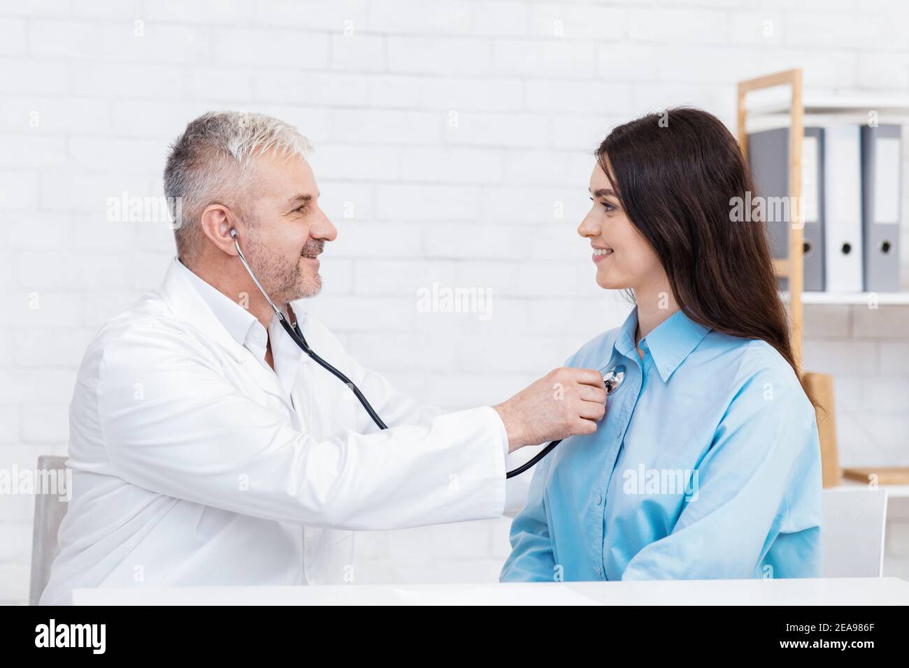 Health of client and examination of patient in clinic by family doctor ...