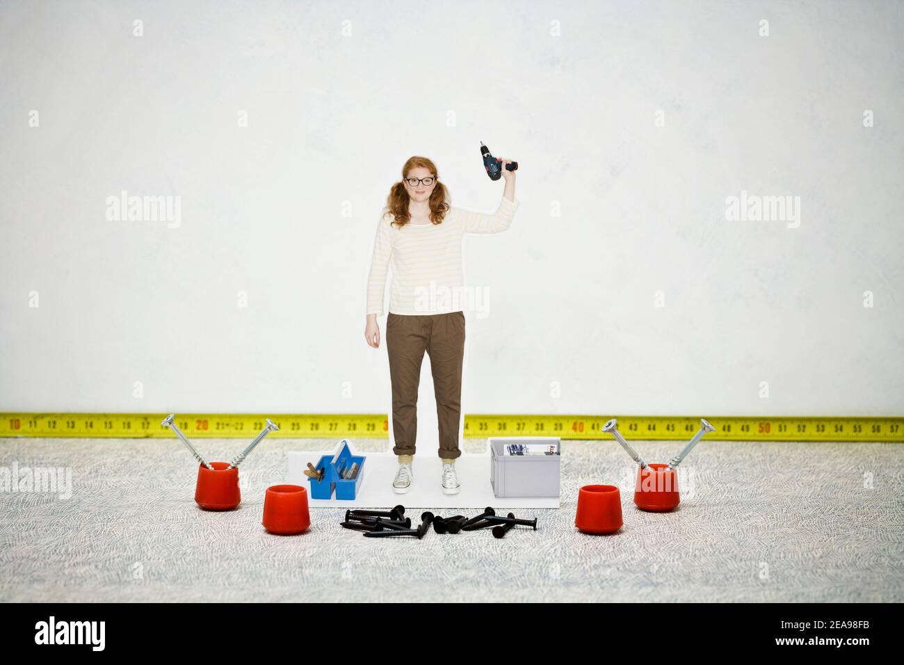 Handicraft tools are scattered on the floor hi-res stock photography ...