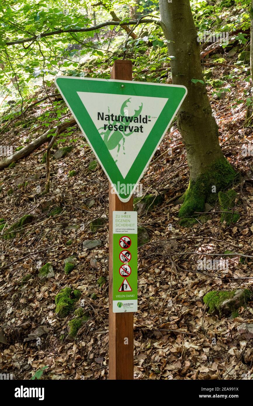 Sign naturwaldreserat on kaiserweg near taben rodt hi-res stock ...