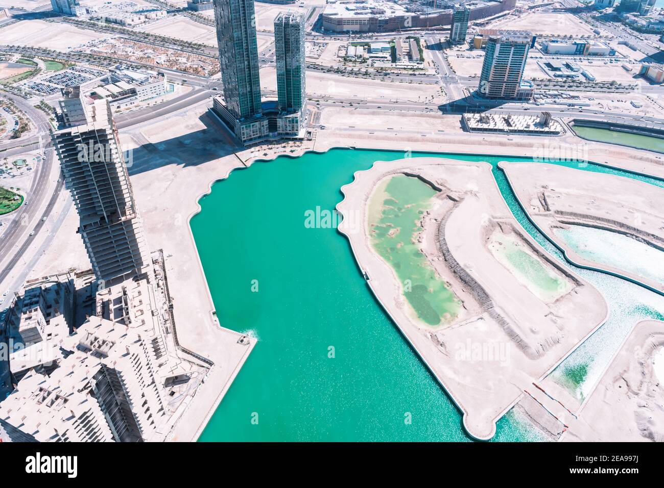 Aerial view of big modern city | Abu Dhabi city Al Reem Island | Middle ...