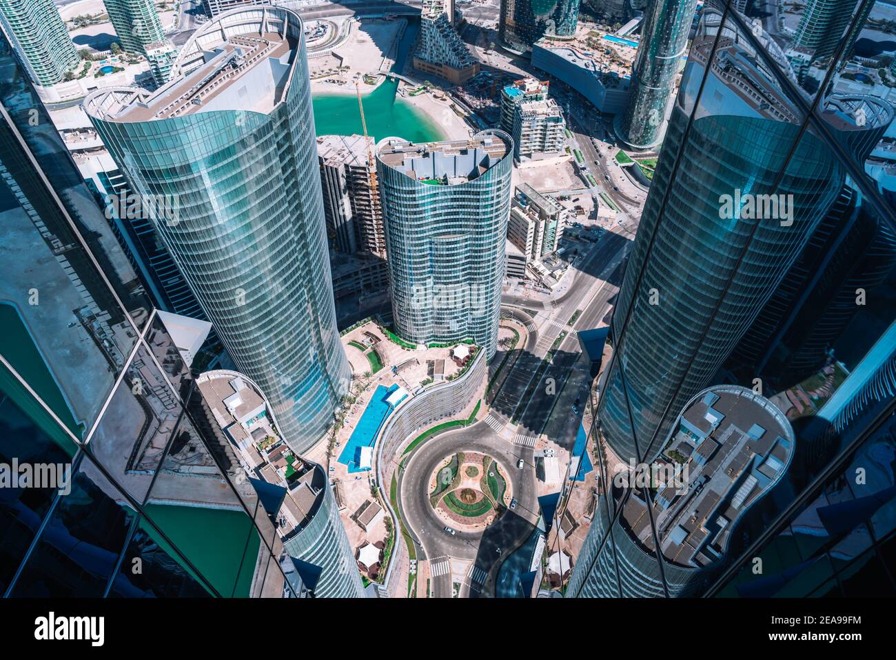 Aerial view of big modern city | Abu Dhabi city Al Reem Island | Middle ...