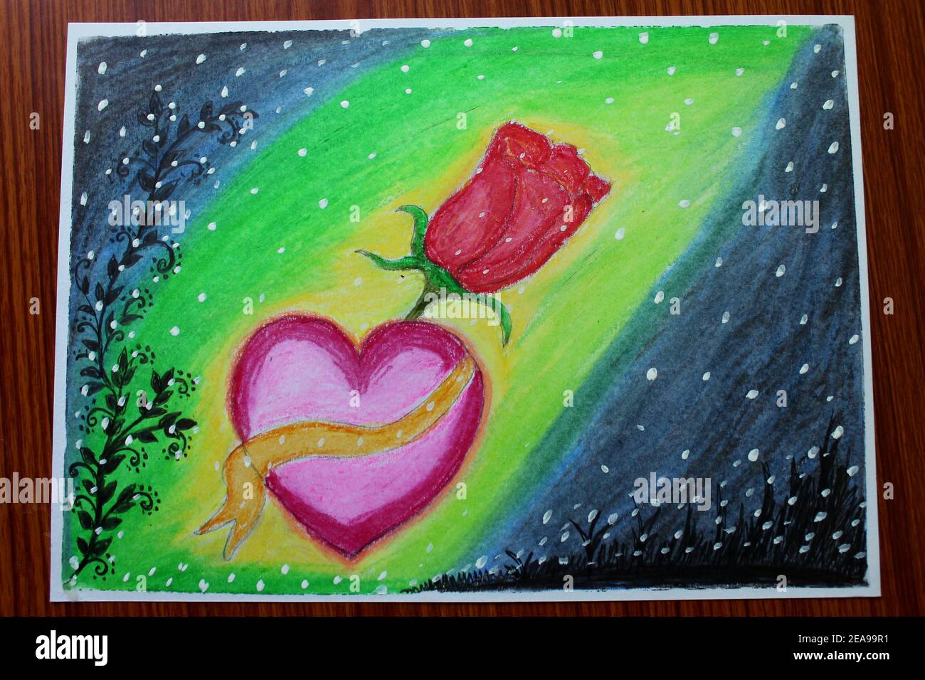 Red Rose Flower with Heart Valentine Day Proposal Scenery Painting ...