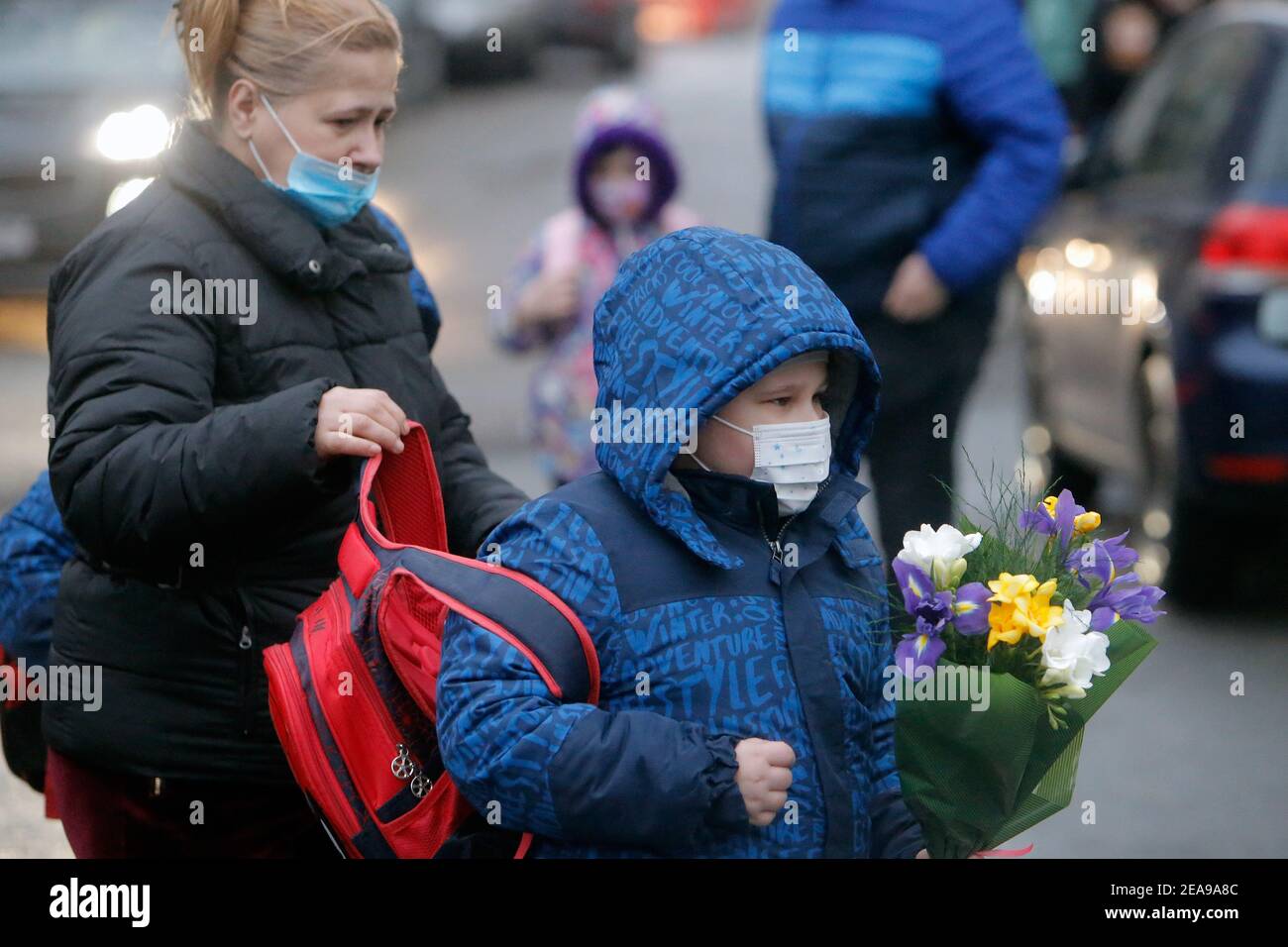 Bucharest, Romania. 8th Feb, 2021. Children arrive with their guardians ...