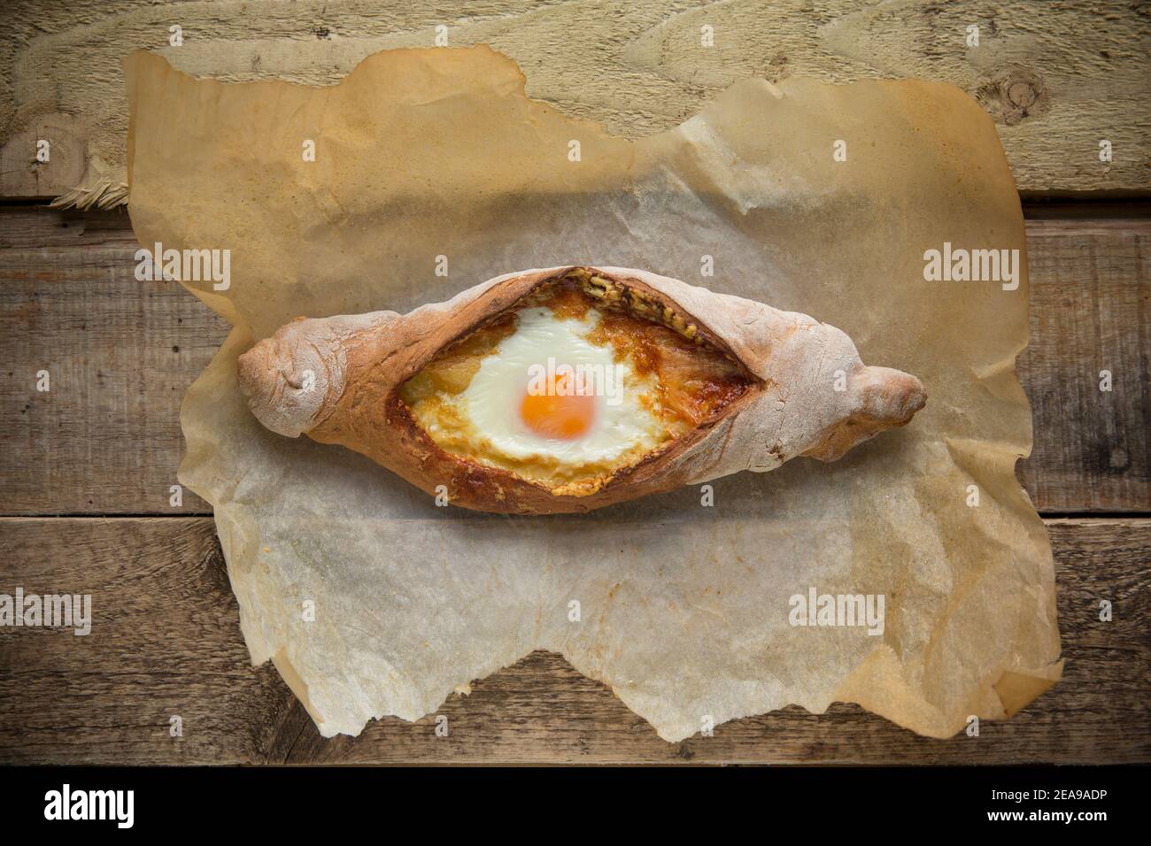 A homemade example of Georgian cheese bread. This dish from Georgia in ...