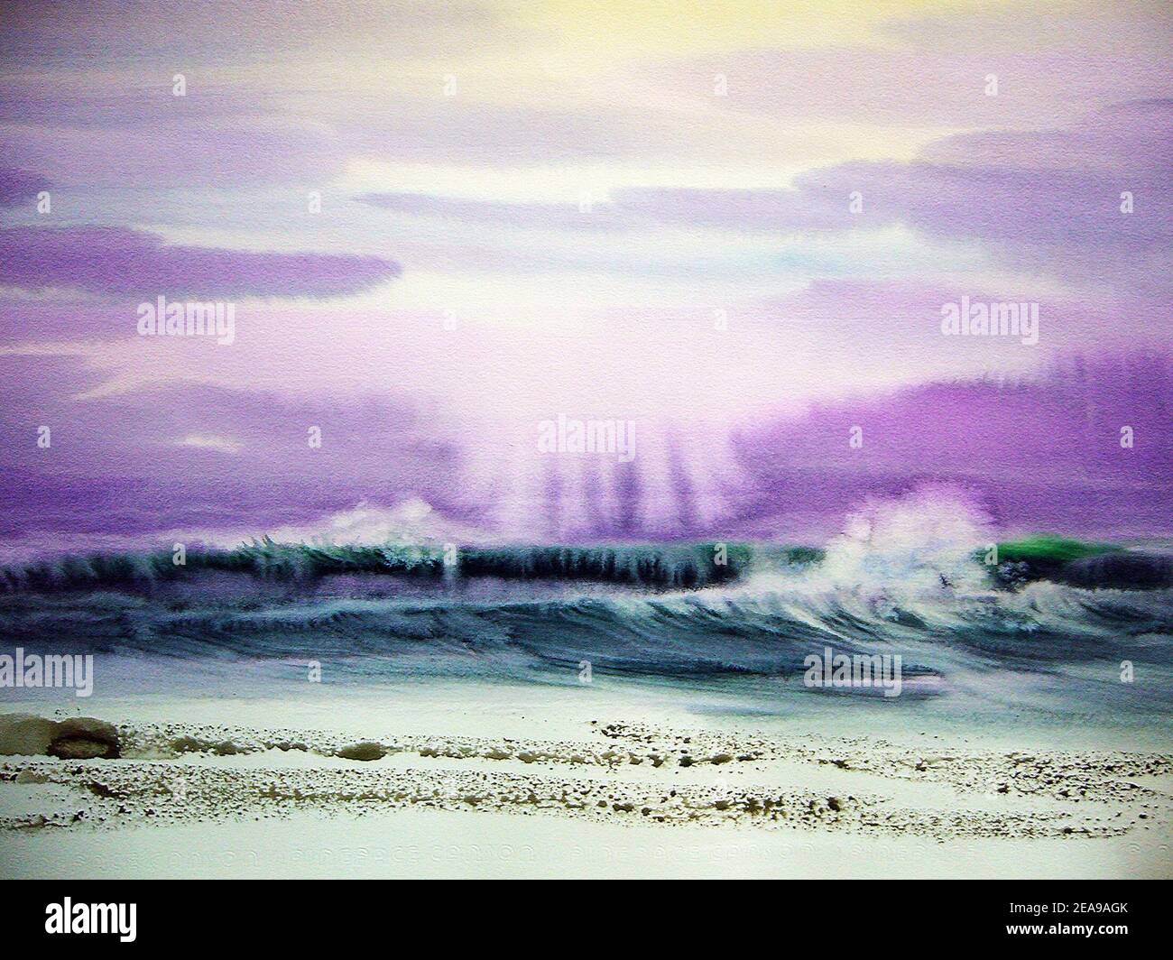 art watercolor painting sea and wave Stock Photo - Alamy