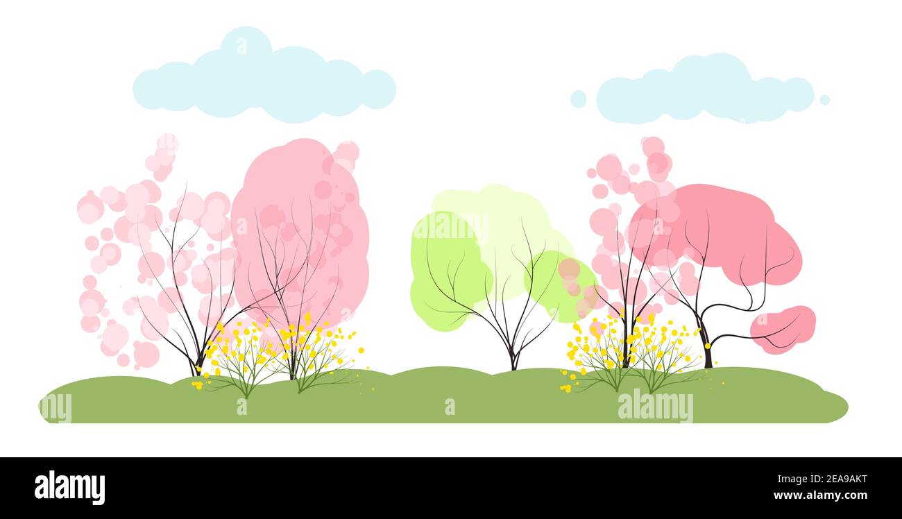 tender spring forest landscape. vector illustration in flat style on ...