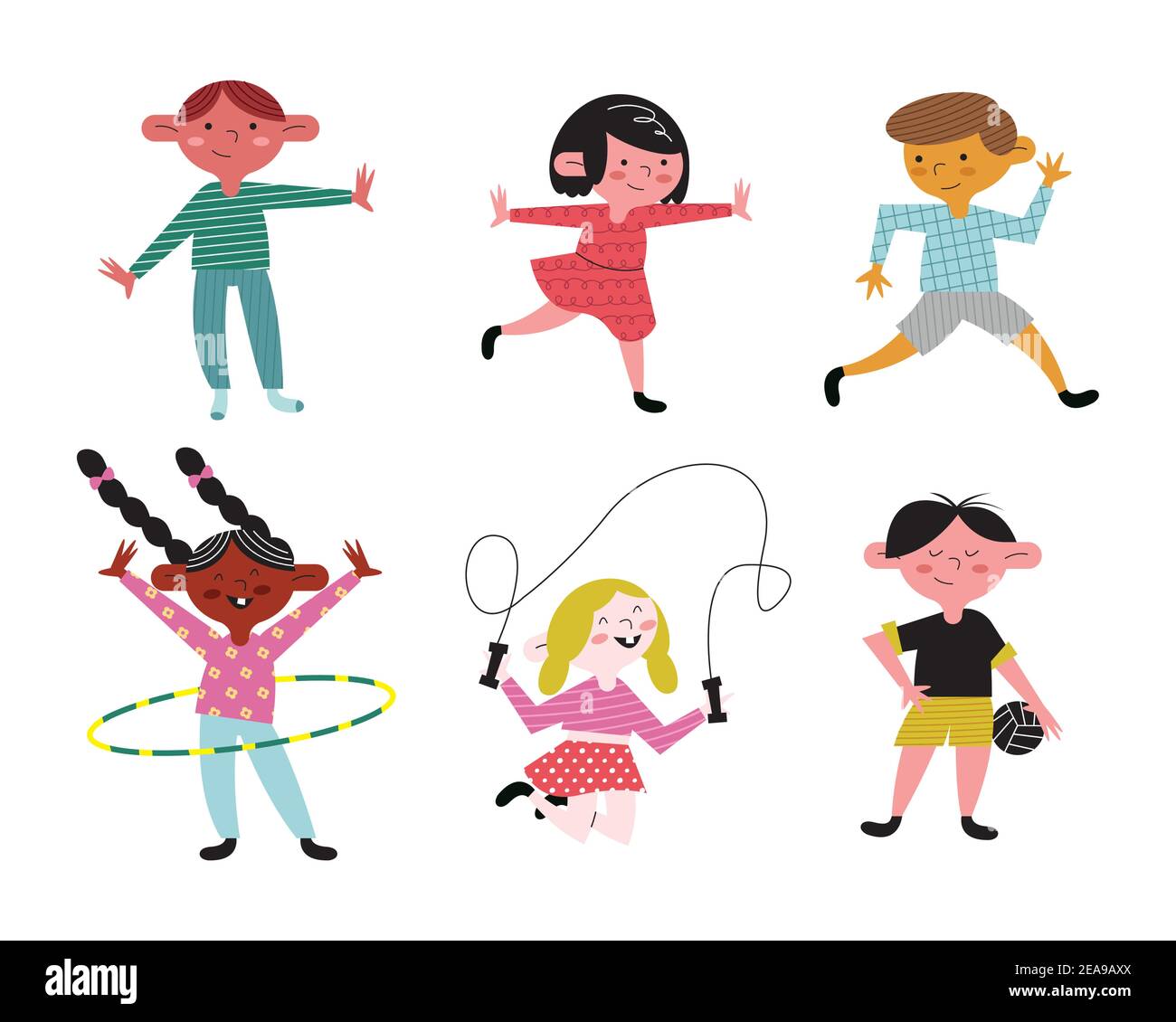 happy little six kids practicing activities avatars characters vector ...