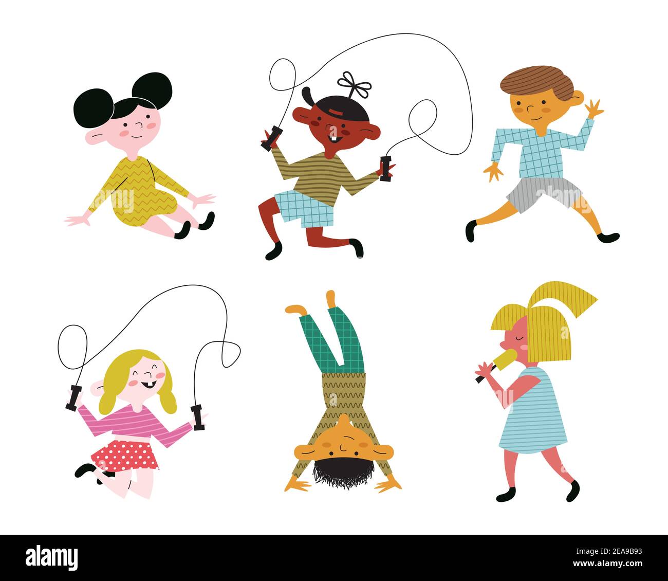 happy little six kids practicing activities characters vector ...