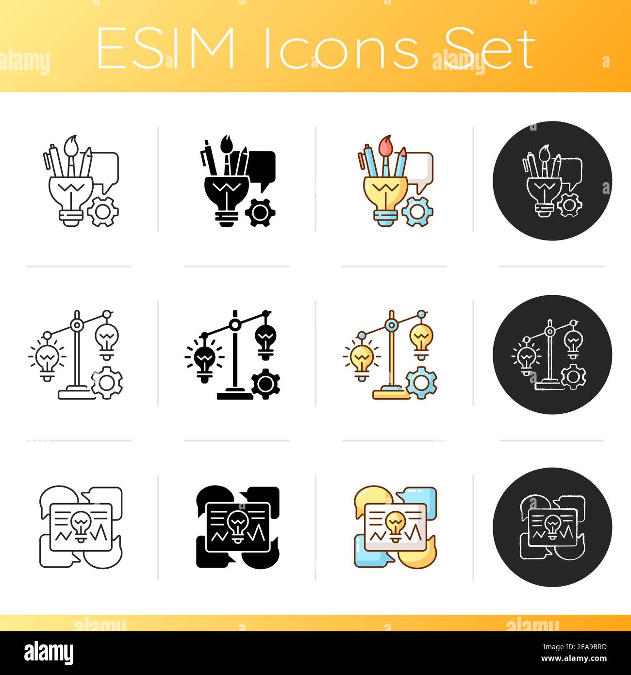 Brainstorm ideas creativity icons set vector innovation thinking hi-res ...