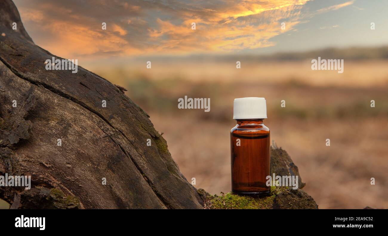 Small empty glass bottle outdoors Stock Photo - Alamy