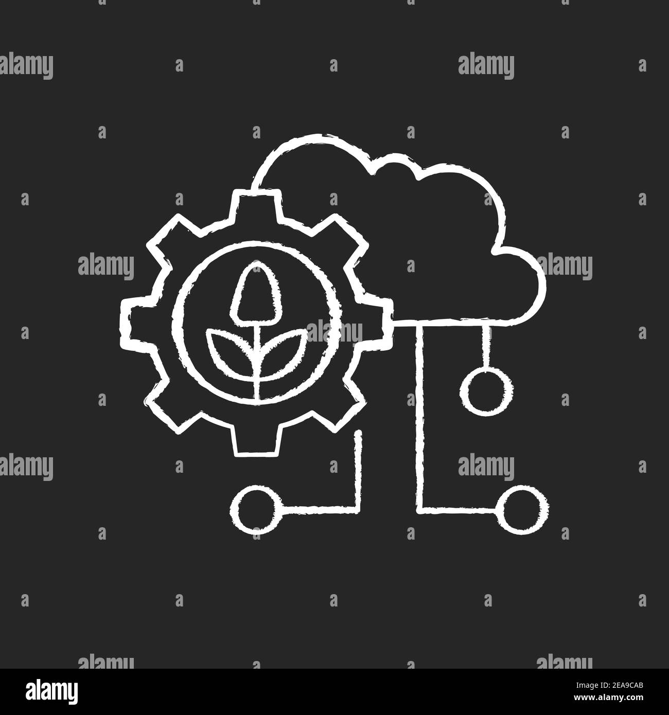 Cloud computing in farming chalk white icon on black background Stock ...