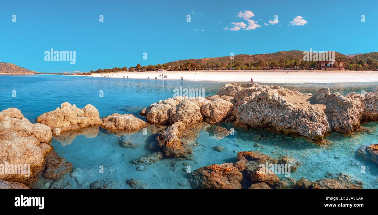 Minerals and rocky outcrops in the tectonic lake Salda in Turkey. A ...