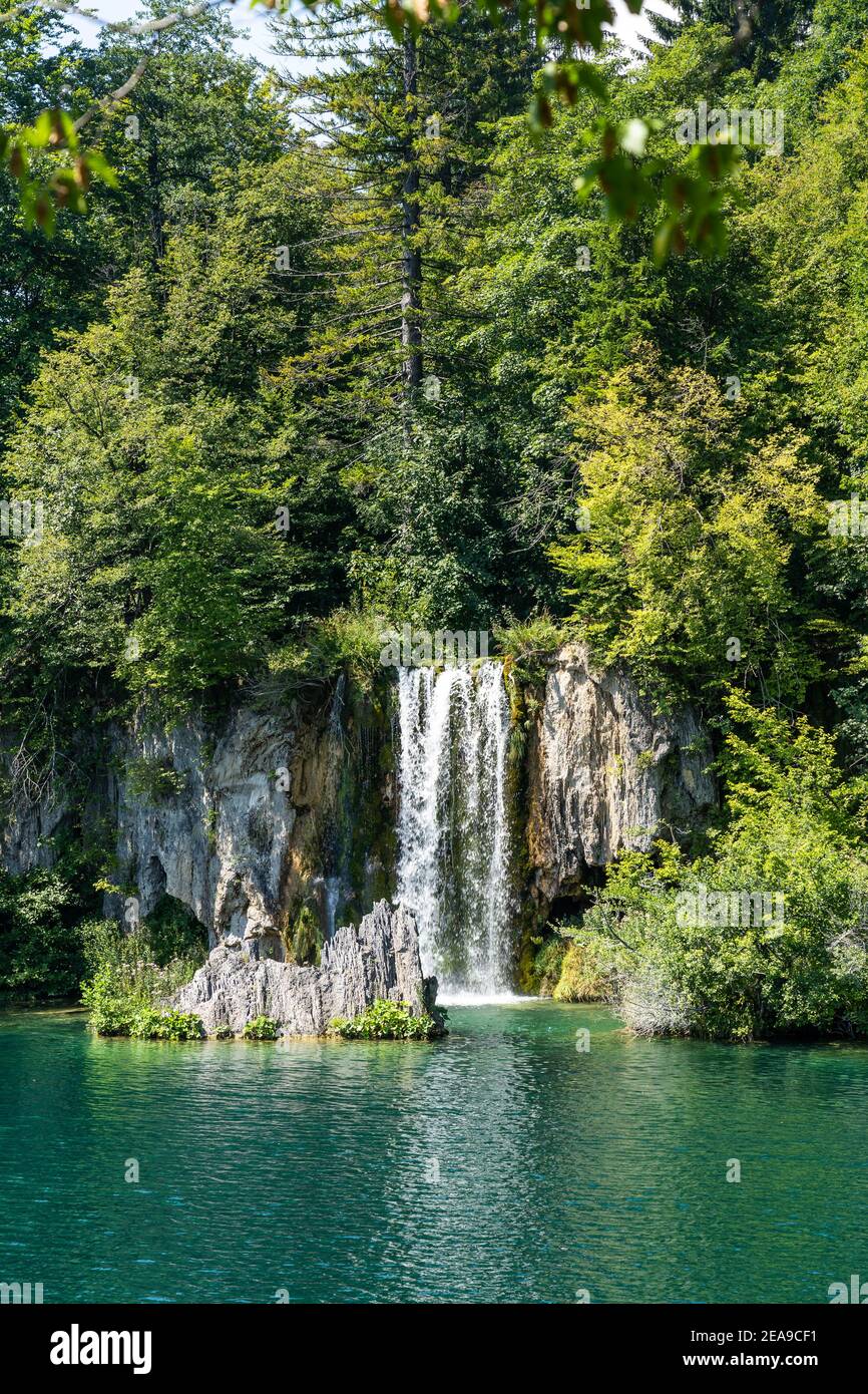 Waterfall cascade in Plitvice Lakes in Croatia summer Stock Photo - Alamy